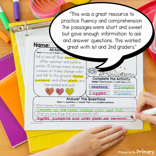 Fall October Halloween Reading Fluency Comprehension Passages & Mornin