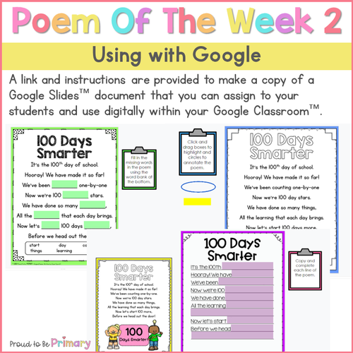 Poem of the Week Shared Reading & Poetry Month Activities with 100th D