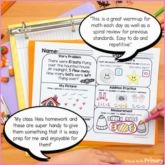October Math Review Worksheets for First Grade