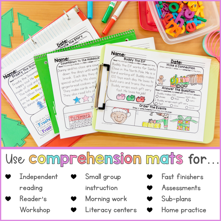 December Reading Comprehension Passages: Daily Comprehension Mats ...
