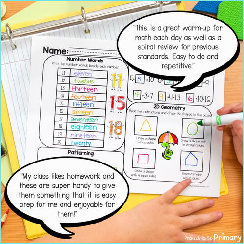 March Math Review Worksheets for First Grade