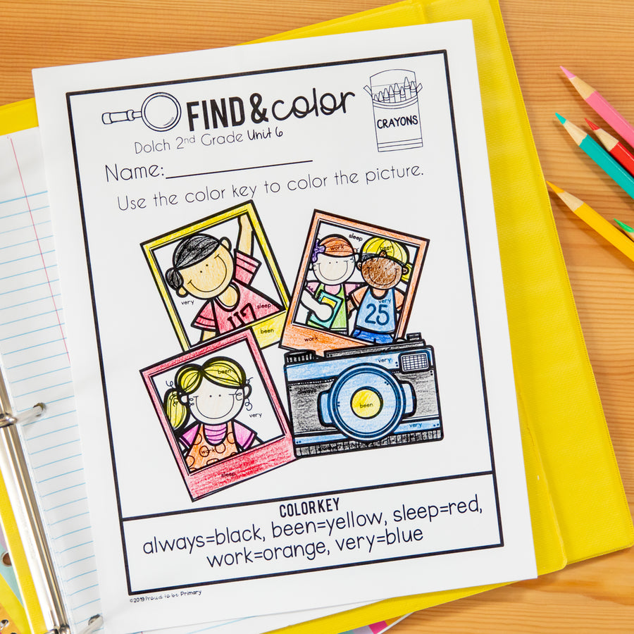 Dolch Color by Sight Word Worksheets - Pre-Primer, Primer, 1st, 2nd, 3