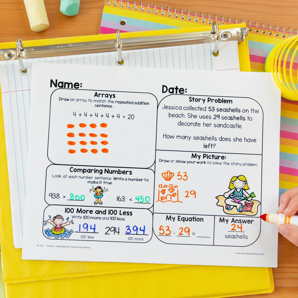 Summer Math Spiral Review Worksheets for 2nd Grade – Proud to be Primary