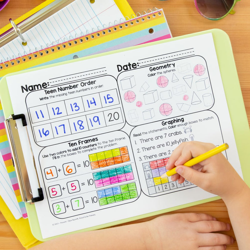 Kindergarten End of Year Math Spiral Review June Summer Math Worksheet