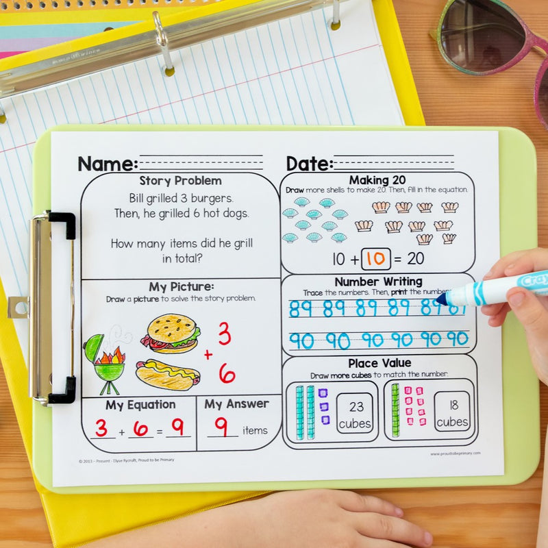 Kindergarten End of Year Math Spiral Review June Summer Math Worksheet