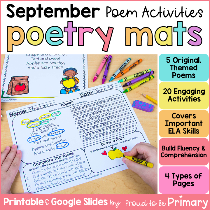 Poem of the Week Poetry Activity Mats for September - Back to School