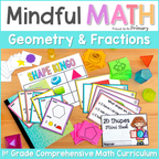 Geometry 2D Shapes and 3D Solids & Fractions - First Grade Mindful Mat