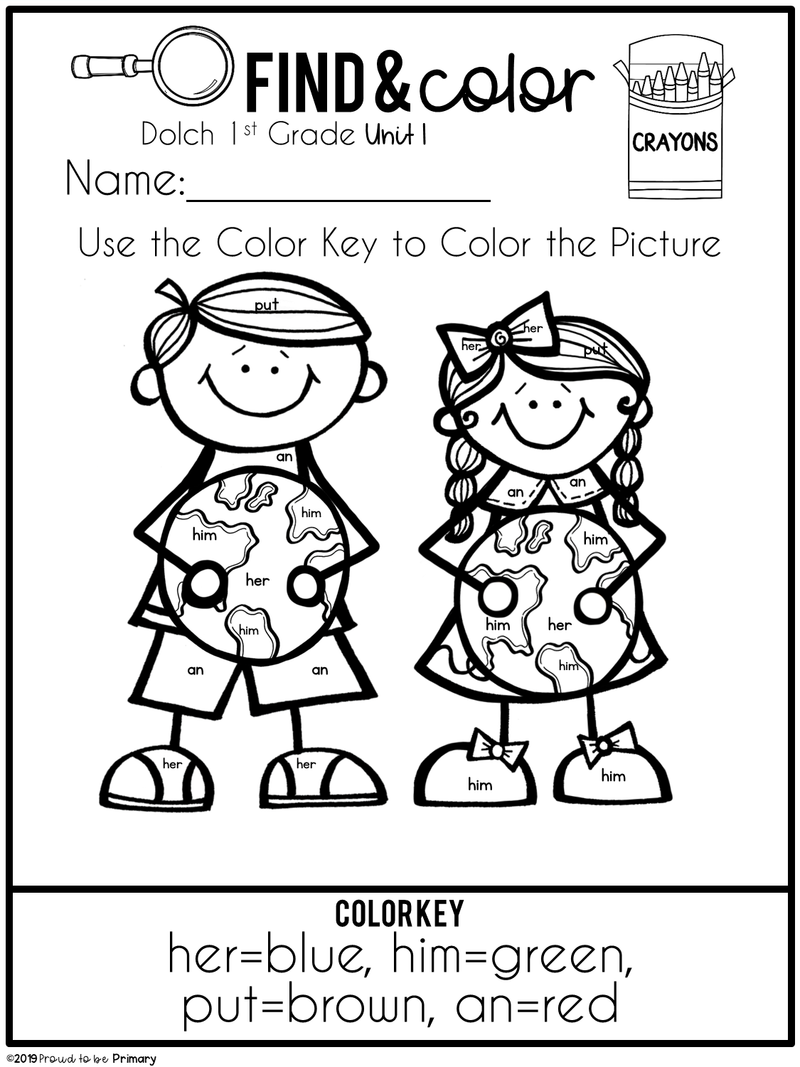 Dolch Color by Sight Word Worksheets - Pre-Primer, Primer, 1st, 2nd, 3