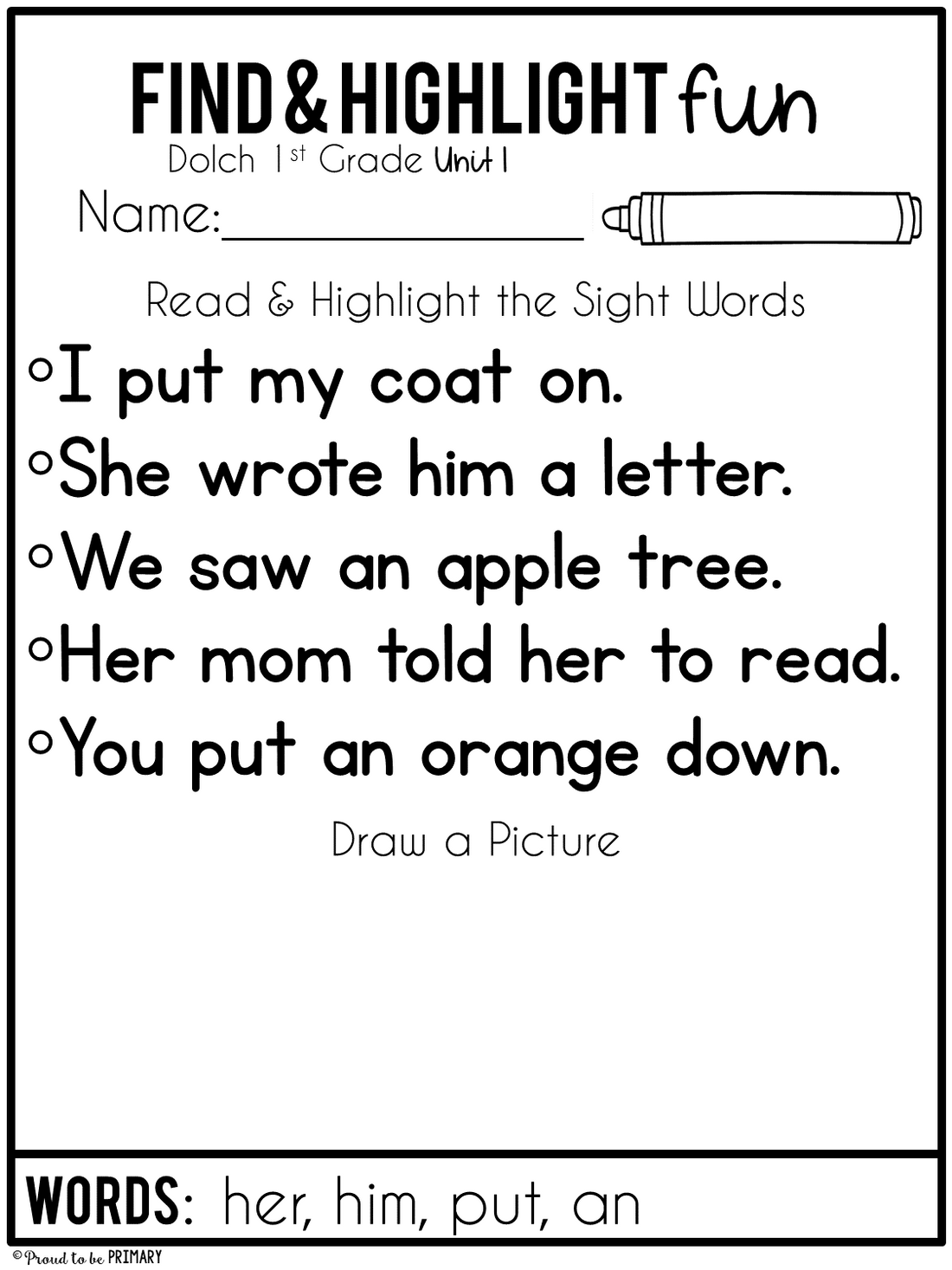 Dolch Sight Words Find & Highlight Worksheets - Pre-Primer Primer 1st