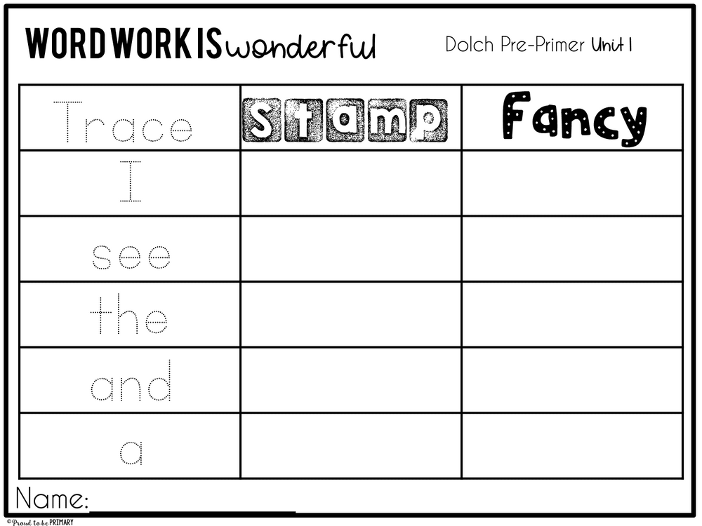Dolch Sight Word Worksheets Pre-Primer Primer 1st 2nd Grade Word Work