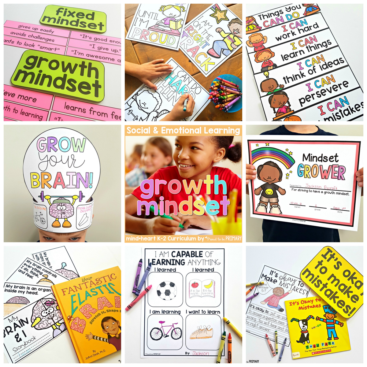 Growth Mindset Social Emotional Learning Activities Posters Worksheets