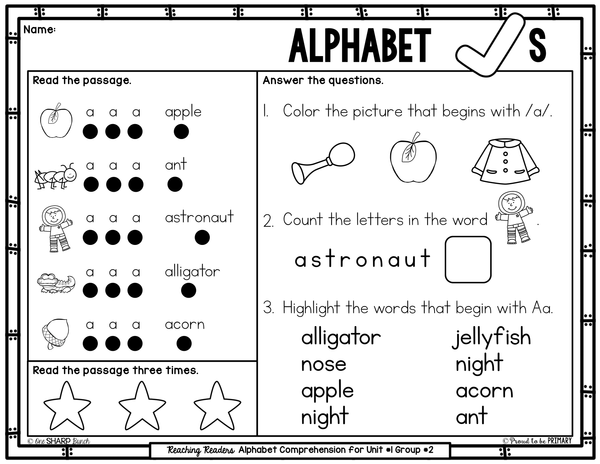 Guided Reading Comprehension Alphabet Checks – Proud to be Primary
