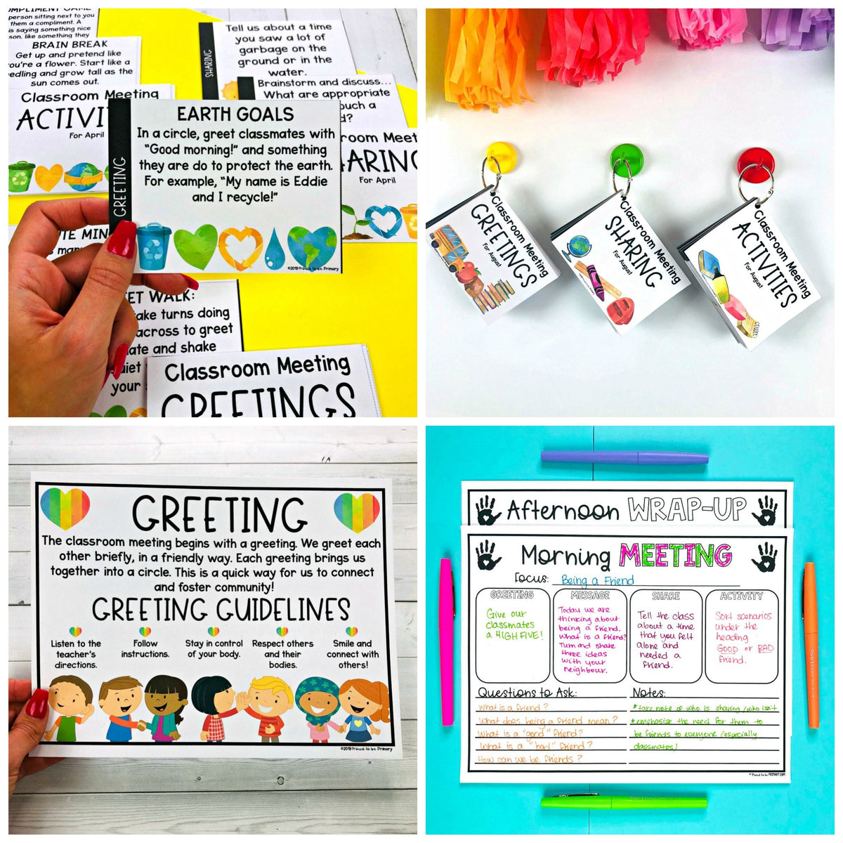 Morning Meeting Social-Emotional Learning Slides + Cards Bundle