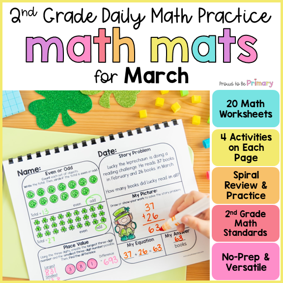 March Math Spiral Review Worksheets for 2nd Grade – Proud to be Primary