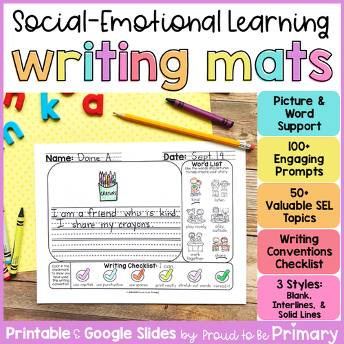 Writing Prompts Journal Paper Social Emotional SEL Writing Center Acti
