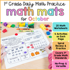 October Math Review Worksheets for First Grade