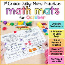 October Math Review Worksheets for First Grade