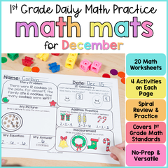 December Math Review Worksheets for First Grade