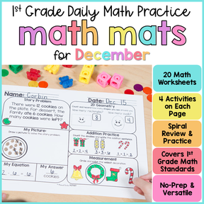 December Math Review Worksheets for First Grade