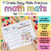 November Math Review Worksheets for First Grade