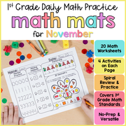 November Math Review Worksheets for First Grade