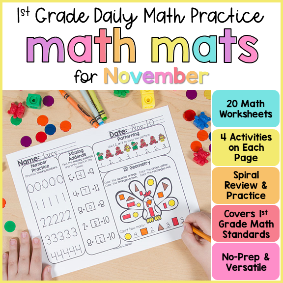November Math Review Worksheets for First Grade – Proud to be Primary