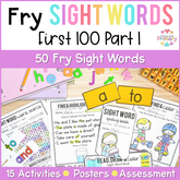 Fry Sight Word First 100 List Practice Activities, Books, Flashcards,