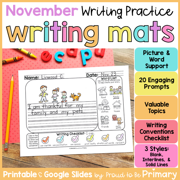 Writing Prompts Practice for November – Proud to be Primary