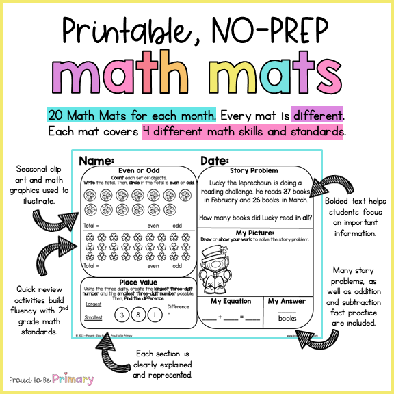 March Math Spiral Review Worksheets for 2nd Grade – Proud to be Primary