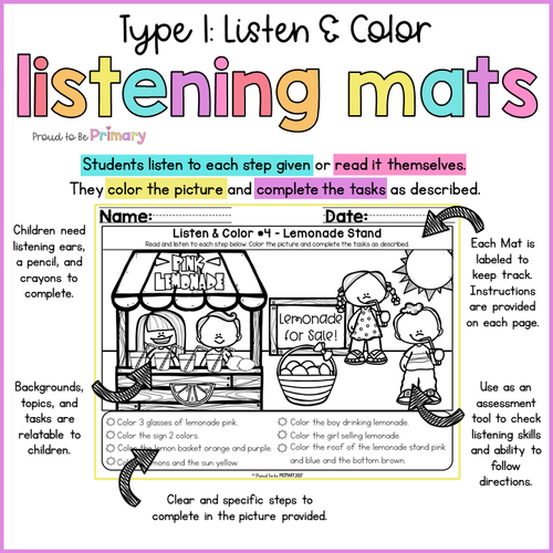 Summer Following Directions & Listening Activities