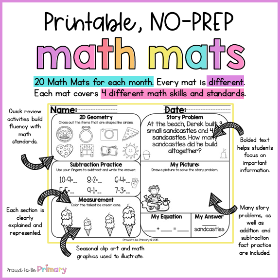Summer Math Review Worksheets for First Grade – Proud to be Primary