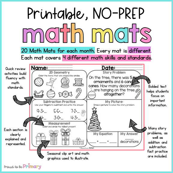 December Math Review Worksheets for First Grade – Proud to be Primary