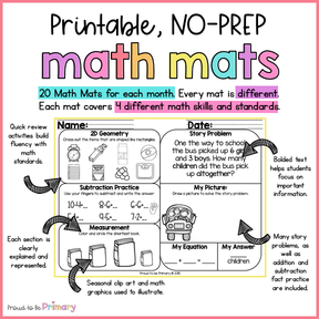 September Math Review Worksheets for First Grade