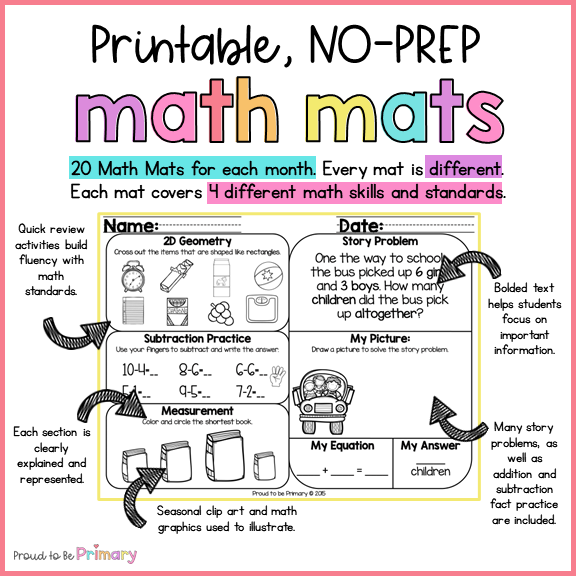 September Math Review Worksheets for First Grade – Proud to be Primary