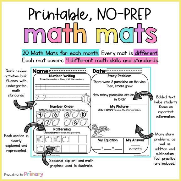 October Kindergarten Math Spiral Review Worksheets for Fall – Proud to ...