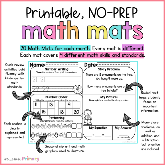 December Math Spiral Review Worksheets for Kindergarten – Proud to be ...