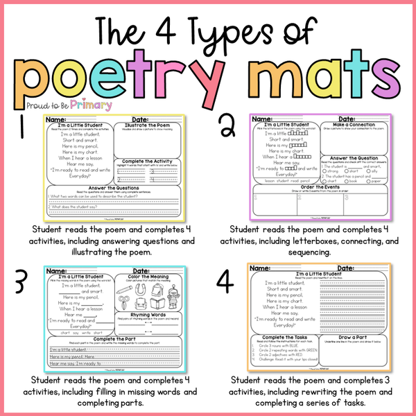 Poem of the Week Poetry Activity Mats for September - Back to School ...