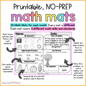 October Math Review Worksheets for First Grade