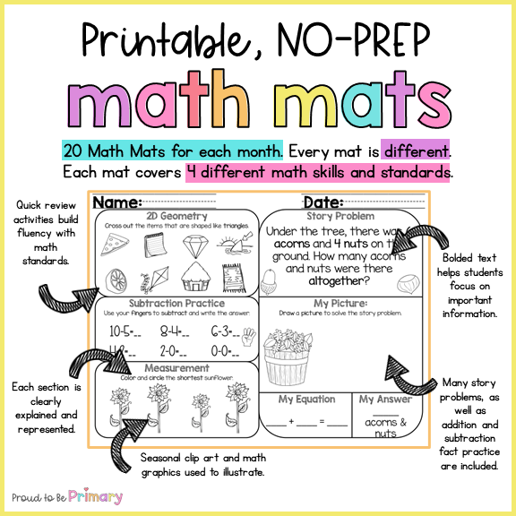 November Math Review Worksheets for First Grade – Proud to be Primary