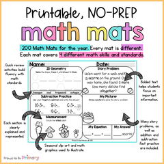 Math Review Worksheets Bundle for First Grade