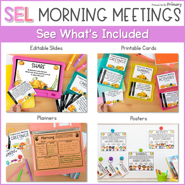 Morning Meeting Slides, Cards, Posters for October – Proud to be Primary