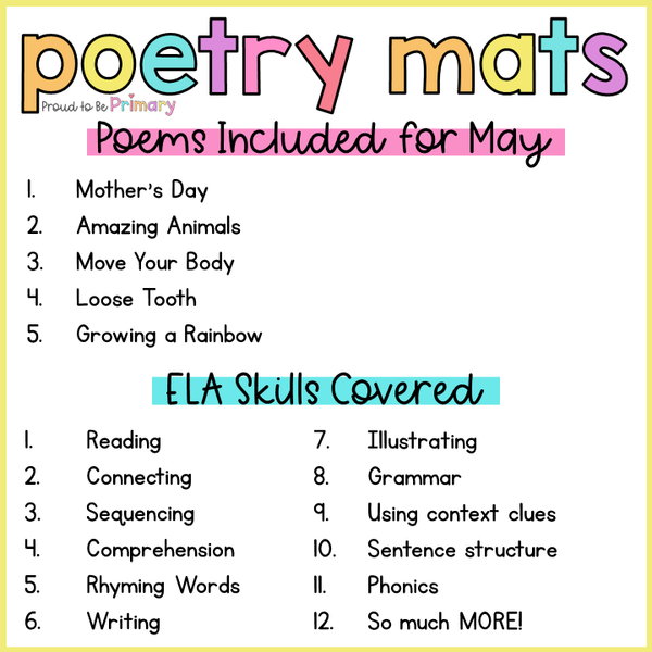 Poem of the Week Poetry Activity Mats for May – Proud to be Primary