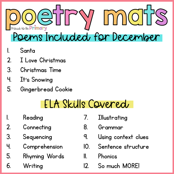Poem of the Week Poetry Activity Mats for December – Proud to be Primary