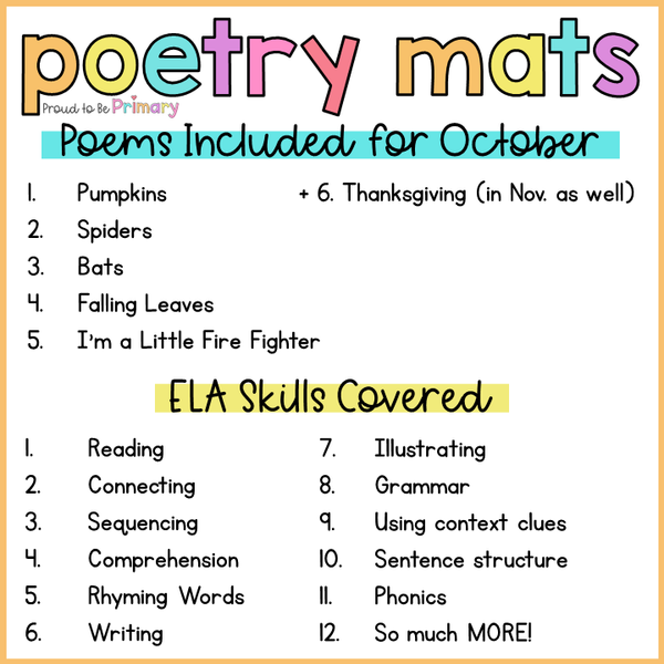 Poem of the Week Poetry Activity Mats for October – Proud to be Primary