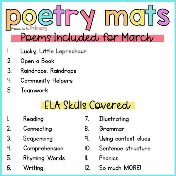 Poem of the Week Poetry Activity Mats for March – Proud to be Primary