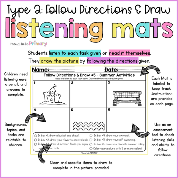 Summer Following Directions & Listening Activities