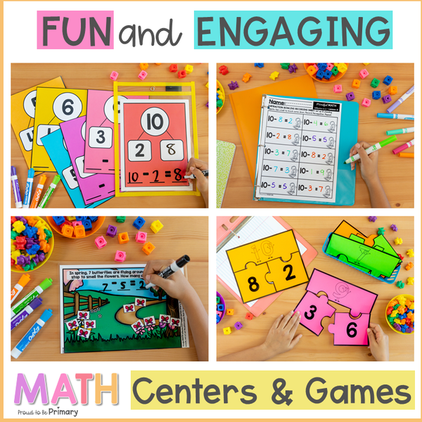 1st Grade Math Subtraction within 10 Practice Unit Word Problems, Cent