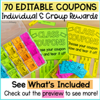 Student & Class Reward Coupons EDITABLE - Classroom Management