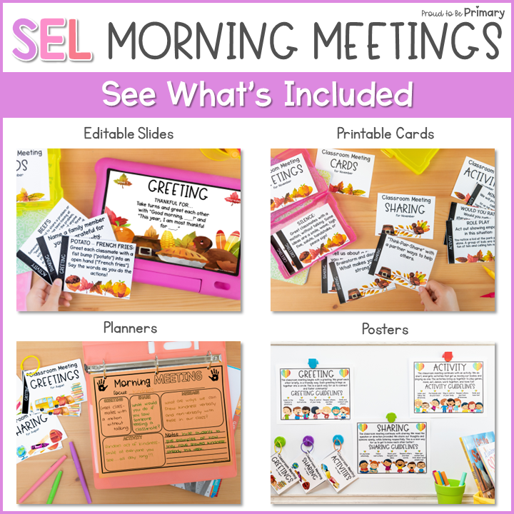 Morning Meeting Slides, Cards, Posters for November – Proud to be Primary