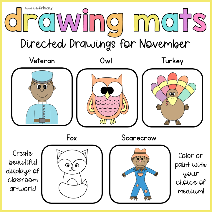 Fall Directed Drawings for November - how to draw owl, Turkey ...
